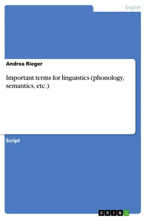 [PDF] Important terms for linguistics (phonology, semantics, etc.) by Andrea Rieger | 9783638977258